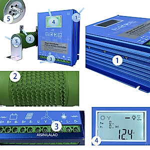 AISINILALAO Wind Solar Hybrid Charge Controller, 3000W 12V/24V/48V Wind Solar MPPT Charge Boost Controller with LCD Display Universal for Off Grid Wind Solar Hybrid System(Blue),48v