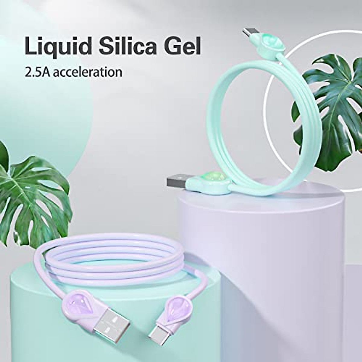 BGNTBUK Phone Chargers for Android 2PCS 1m 3A Silicone Data Cable Mobile Phone Color Fast Charging Line Liquid Soft Plastic Flash Charging Cable Test Light