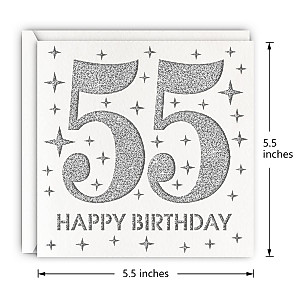 MAGJUCHE Silver 55th Birthday Card, Laser Cut Glitter Woman Man Age 55 Gift For Husband, Wife, Father