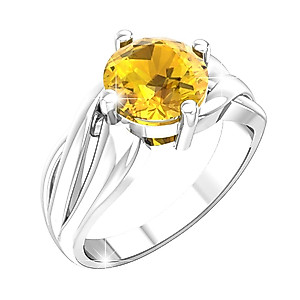 Belinda Jewelz Womens 925 Sterling Silver Ring Rhodium Plated 8mm Solitaire Round Cut Birthstone Size 10 Citrine Gemstone Band Jewelry Gift for Party Wedding Engagement