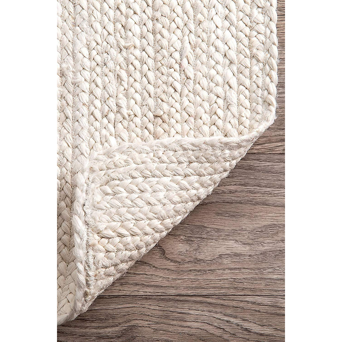 The Knitted Co. 100% Jute Area Rug 5x8 Feet Approx- Braided Design Hand Woven Dyed Off-White Natural Fibers Carpet - Home Decor for Living Room Hallways (5' x 8', Off-White)