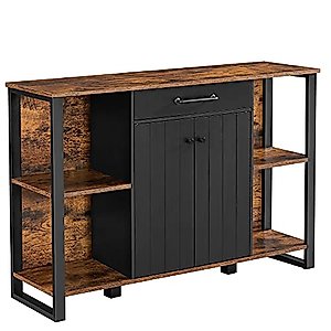 VASAGLE Buffet Cabinet, Kitchen Sideboard, Storage Organizer with Drawer, Shelves, Door, for Living Room Hallway, Rustic Brown and Black ULSC103B01