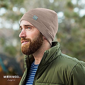 MERIWOOL Unisex Merino Wool Cuff Beanie Winter Hat for Men and Women Khaki