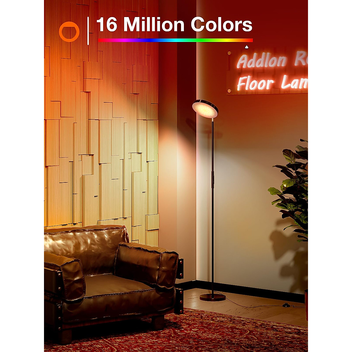 addlon RGB Floor Lamp, 2000LM LED Super Bright-Tall Standing with Alexa, App and Remote Control, Smart Modern Floor Lamp with Music Sync and 16 Million DIY Colors for Bedroom Living Room