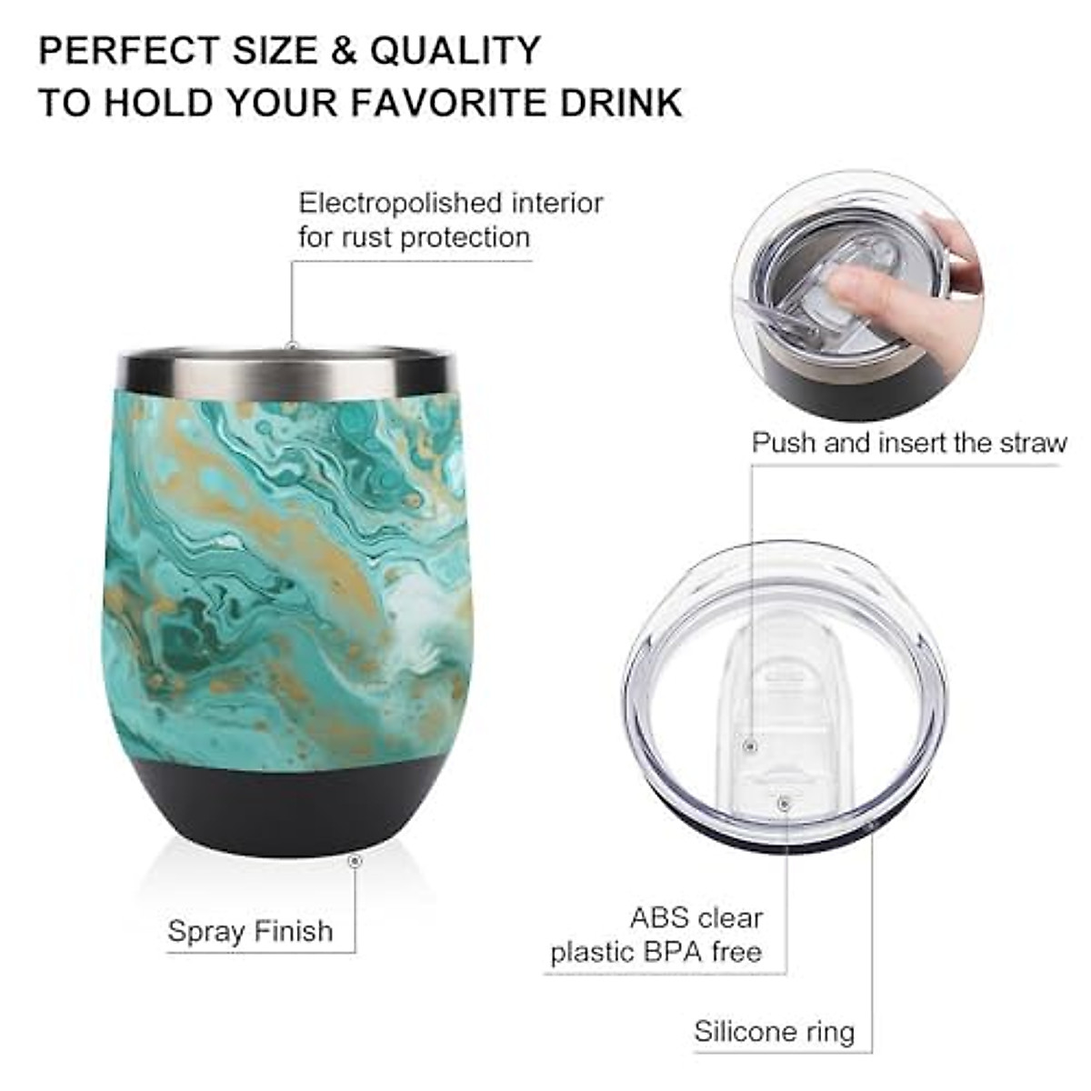 WYUSPGK 304 Stainless Steel Insulated Cup, Teal And Gold Marble Print Smooth Rim, Durable & Reusable - Perfect for Office, Home, And Travel