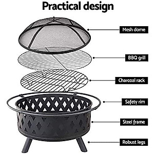 LEAYAN Garden Fire Pit Portable Grill Barbecue Rack Outdoor Large Bonfire Wood Burning Patio Coal Grill Firepit for Grill Charcoal Grill with Spark Screen with Cover BBQ Cooking for Camping