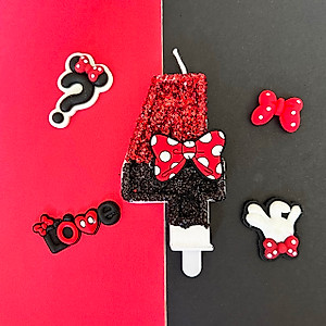 Number 4 Birthday Candle,Red Black Sequin Number Candles with Red Bow 4th Glitter Cake Candles