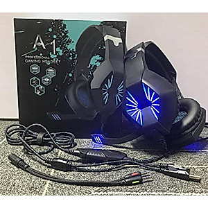 Gaming Headset PS4 - Stereo Surround Sound Gaming Headset with Noise Cancelling Mic & in-Line Control, Over-Ear Gaming Headphones with LED Light,