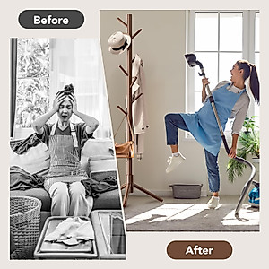 Hupmad Wooden Tree Coat Rack Stand,Sturdy Freestanding Coat Rack with 8 Hooks,3 Adjustable Height for Child Adult,Wood Coat Stand Tree Fits Entryway Bedroom Office for Bags,Hats