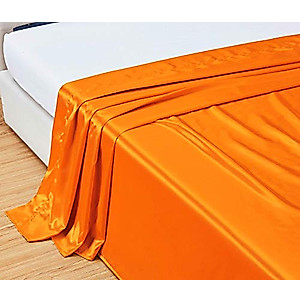 Cotton Home Depot Ultra Soft Silky Satin 4 Piece Sheet Set ( Flat Sheet + Fitted Sheet 17" Deep Pocket + 2 Pillow Cases ) Orange Queen