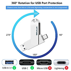 Thkailar 64GB USB C Flash Drive and USB 3.0,2 in 1 USB A to USB C Thumb Drive,Jump Drive/Memory Stick Dual Ports with Key Chain for Computer,Android Phone,MacBook Pro,Tablet,Laptop