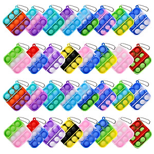 32 Pcs Mini Pop Fidget Toy Pack Simple Bubble Popping Keychain, Squeeze Rainbow Stress Relief Sensory Hand Toy, Office Desk Push Pops Bulk Toys for Kids Christmas Party Favors Student Gifts