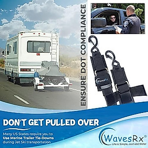 WavesRx Jet Ski & PWC Trailer Transom Straps (2PK) | 24" Marine Tie Downs Adjustable Safety Straps | Outperforms Ratcheting and Retractable Straps | JetSki Accessories for Safe & Secure Transportation