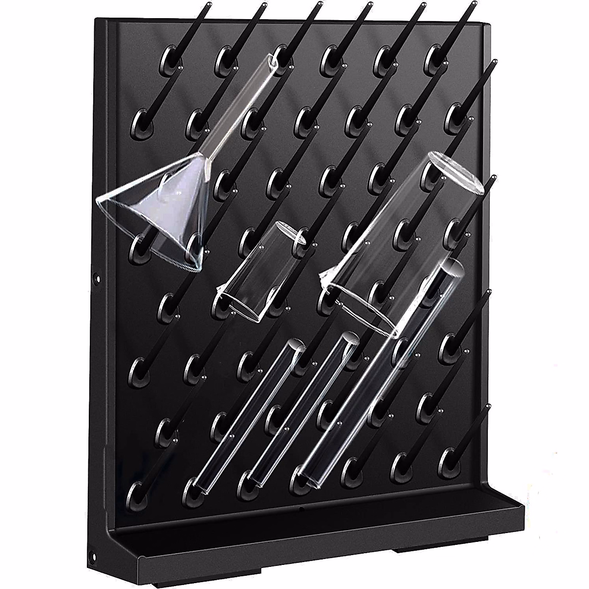 INTBUYING Bottle Drying Rack Pegboard Wall Mounted Desk Black 52 Pegs Removable PP Glassware Drying Draining Rack Education&lab Cleaning Equipment