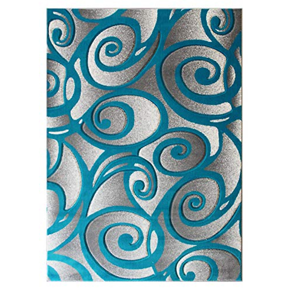 Masada Rugs, Grey White Turquoise Modern Woven Area Rug, Hand Carved (8 Feet X 10 Feet, Turquoise)