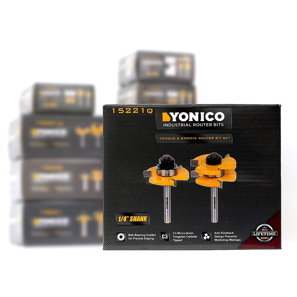 YONICO Tongue and Groove Router Bits Set Up to 3/4-Inch Stock 1/2" Cutting Depth 2 Bit Set 1/4-Inch Shank for Edge-to-Edge Hardwood Flooring, Paneling, Cabinet Door, Plywood Sheathing 15221q