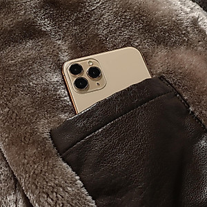 WOSJKDJ Mens Leather Jacket 3/4 Length Faux Leather Fur Coat Warm Winter Long PU Leather Jacket Lined Duster Trench Coat