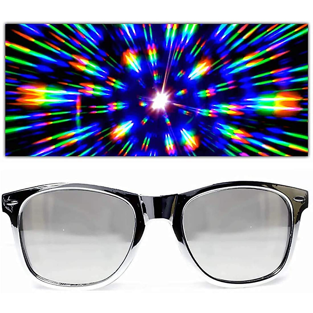 GloFX Chrome Diffraction Glasses – Silver Mirror - Rave Rainbow EDM Diffraction Chrome Silver