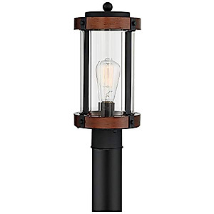 Stan Rustic Farmhouse Industrial Outdoor Post Light Fixture Black Dark Wood Finish 13 3/4" Clear Glass Shade Exterior House Porch Patio Outside Deck Garage Yard Garden Driveway Home - John Timberland