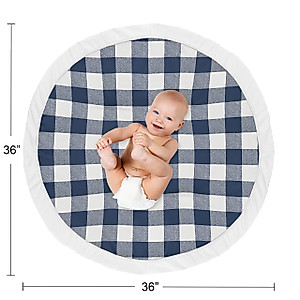 Sweet Jojo Designs Navy Buffalo Plaid Check Boy Baby Playmat Tummy Time Infant Play Mat - Blue and White Woodland Rustic Country Farmhouse Lumberjack
