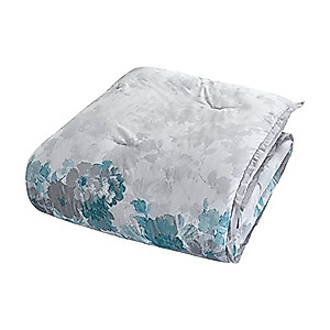 Lanwood Home Claire Cotton 10-Piece Comforter Set, Includes Comforter, Bed Skirt, 2 Standard Shams, 2 Euro Shams, 3 Throw Pillows & Throw Blanket, Teal Floral, King