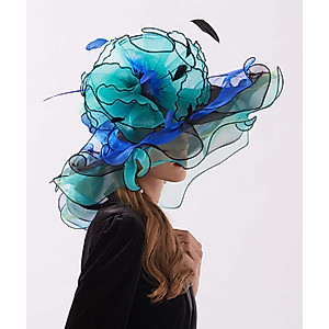 RZTA Women's Kentucky Derby Church Dress Hat Wide Brim Leaf Flower Bridal Shower Hat F1 Green