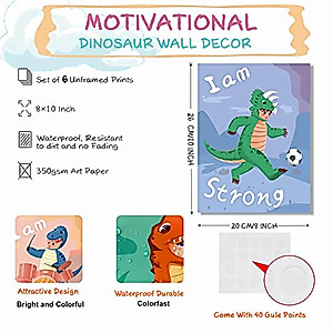 TYZZHOA I Am Awesome-Brave-Smart 6 Pcs 8x10 Inch Dinosaur Wall Art Posters, Dinosaur Room Decor for Boys, Motivational Quote Wall Decor for Playroom, Nursery Room and Kids Room (Unframed).