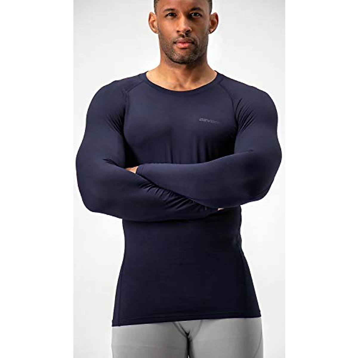DEVOPS 2 Pack Men's Thermal Long Sleeve Compression Shirts (Medium, Black/Navy)