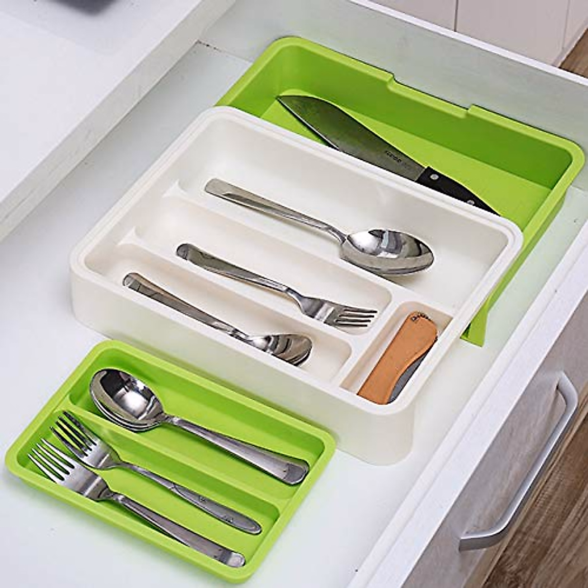 TJLSS Kitchen Drawer Organizer Plastic Storage Drawer Cutlery Tray for Drawers Divider Durable Utensil Multi Partition Safe Easy Clean ( Color : Gray )
