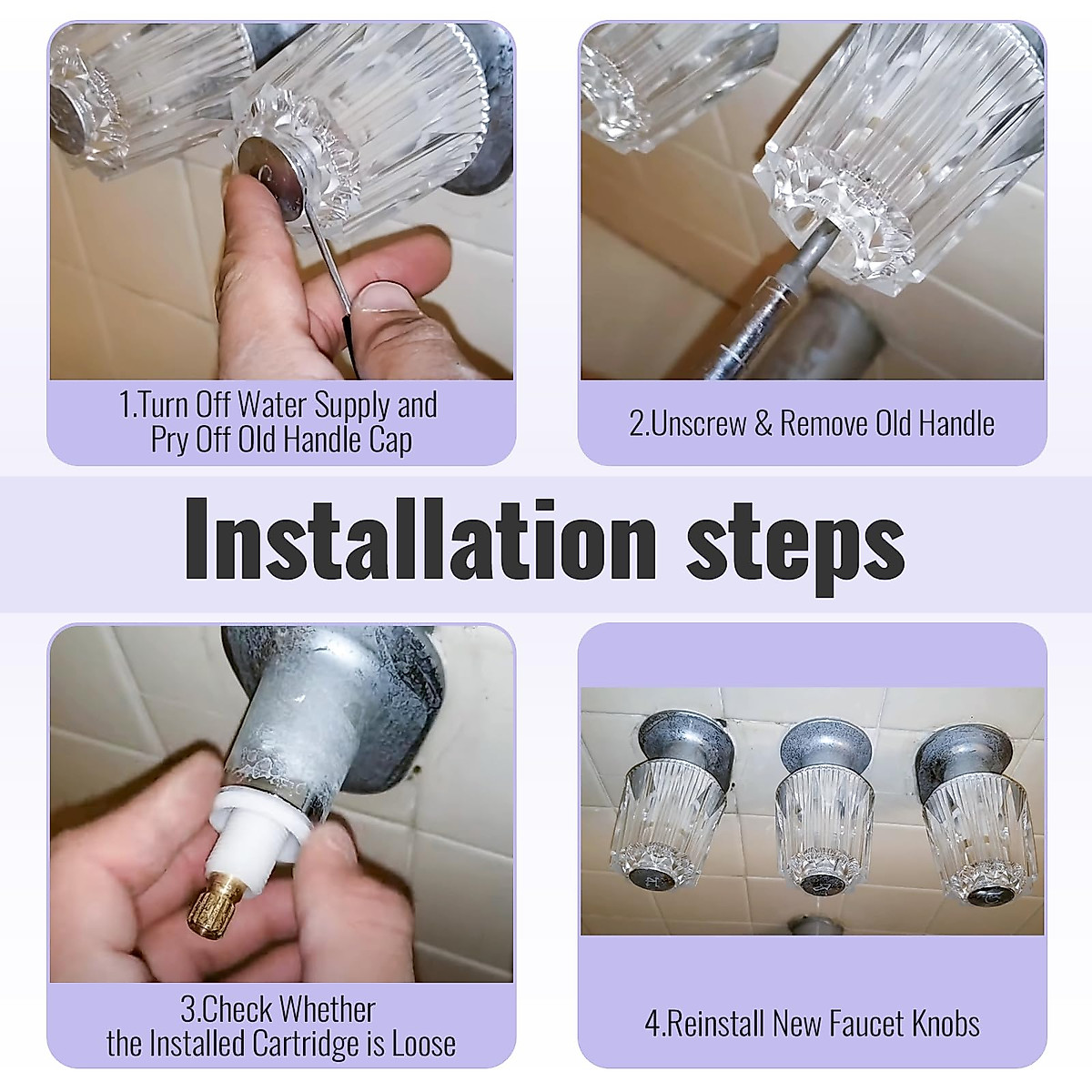 hansengroe Shower Knobs 3 Piece Replacement for Price Pfister Bathtub Faucet Handles, 12 Point Broach, Clear Acrylic Shower Handles Hot and Cold Replacement Kit Include Diverter