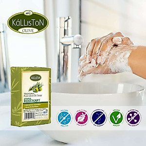 Kalliston, Rosemary Extract Herbal Soap Bar, Greek Extra Virgin Olive Oil, All Natural Aroma, All Skin Types, Crafted in Historic Crete, Greece, Pack of 4