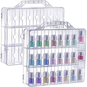 Foraineam 2 Pieces Double Side Universal Clear Nail Polish Organizer Box Nail Tools Holder Case for 48 Bottles with 8 Adjustable Dividers