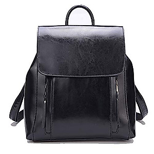 FL FantasyLinen Women Backpack Purse Fashion Genuine Leather Backpack Waterproof Rucksack Anti-theft Casual Travel Bag Zipper Purse (Black)