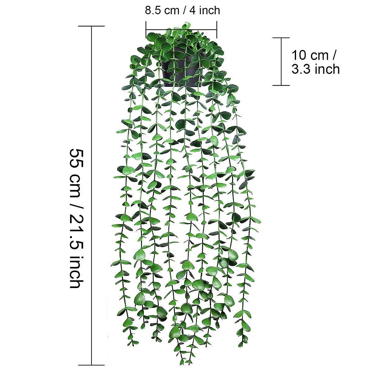 RECUTMS 2 Potted Fake Hanging Plants, Artificial Plants Hanging Tasteless Eucalyptus Leaf Shaped Natural Drooping Hanging Plants Artificial Decor Wall Home Garden (Green)