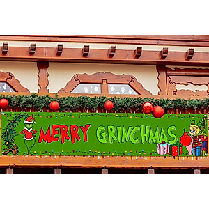 Nepnuser Green Christmas Fence Banner Winter Holiday Party Decoration Xmas Large Home Garden Outdoor Yard Hanging Sign Decor-1.6 * 8.2ft (Green-A)