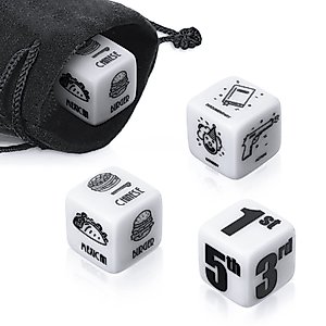 Landhoow 3 Pcs Dinner and a Movie Decider Dice Valentines Day Gifts for Him Her Decision Dice with a Black Velvet Storage Bag for Couples Games Wedding Honeymoon Anniversary Present, 0.8 Inch