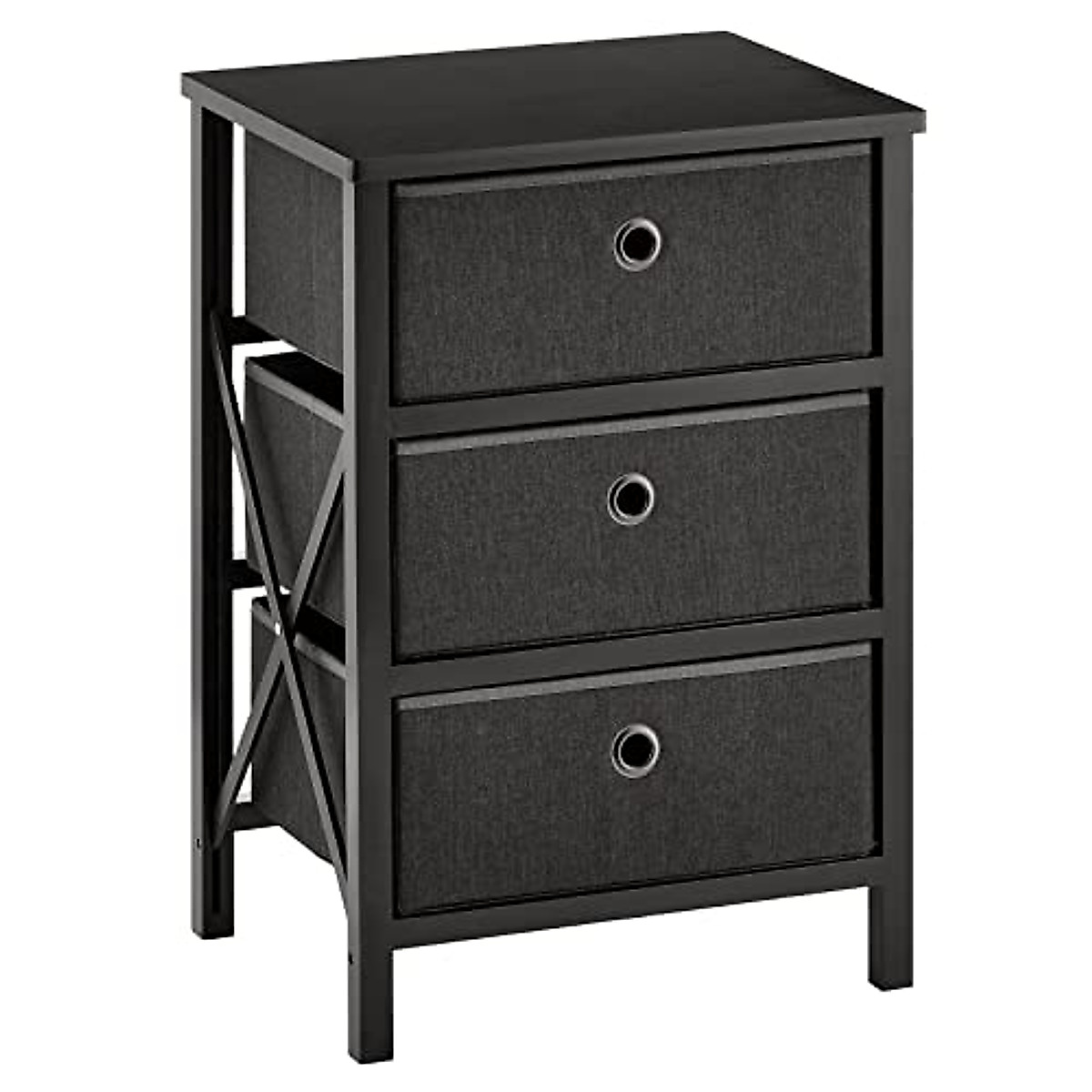 mDesign 3 Drawer Foldable Dresser Storage Unit - Wood Frame, Easy Pull Fabric Bins - Farmhouse Organizer Unit for Household Storage Bedroom, Hallway, Entryway, Closets - Black
