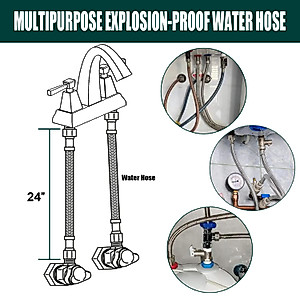 【New Version】Faucet Water Supply Connector Line Braided Stainless Steel, Premium Faucet Supply Line 24 inch - 3/8 Female Compression Thread x 1/2 Female Iron Pipe Thread (10 Pack)