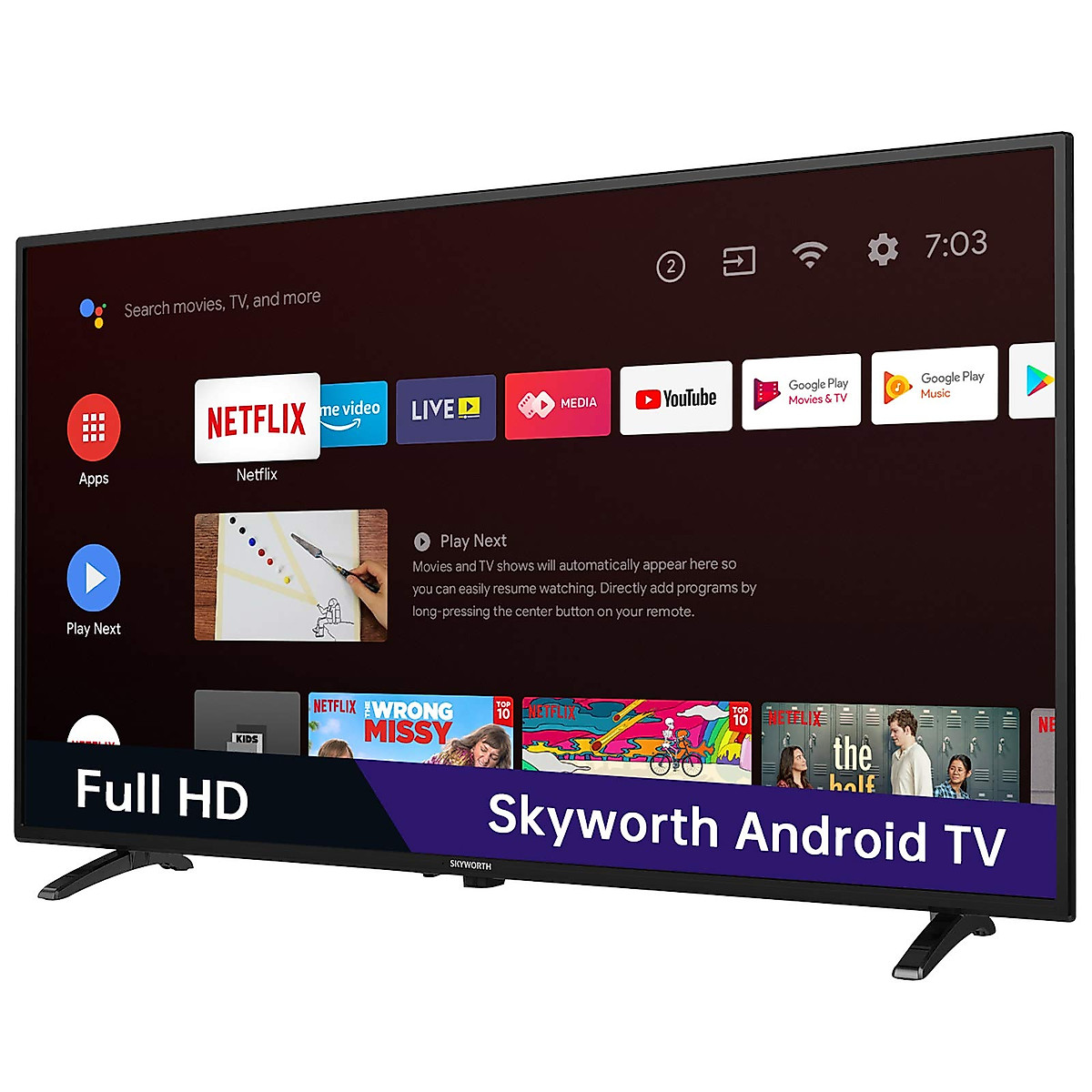 Skyworth S3G 32-inch 720p HD LED Smart Android TV with Google Assistant and Chromecast Built-in, for Outdoor Bedroom Garage RV