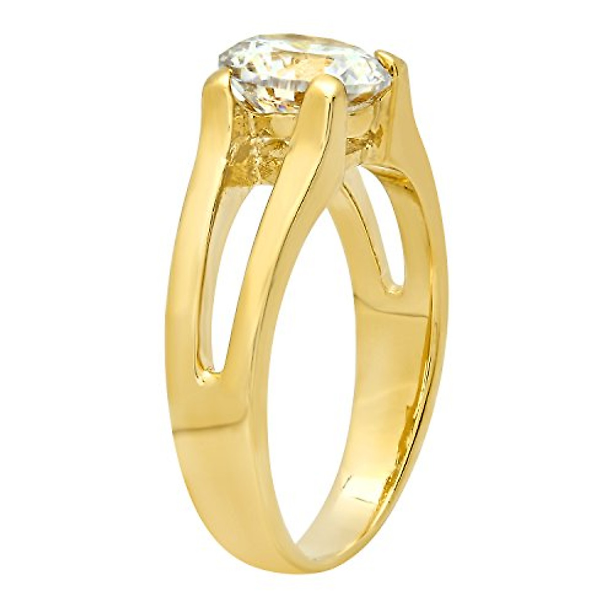 The Bling Factory 7mm Gold Plated Tension Set Round Brilliant CZ Solitaire Ring, Size 6.5