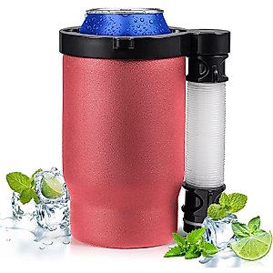 G · PEH Portable Can or Bottle Cooler Cup with 2 Detachable Expandable Hose Funnel Drink Cup with Bottle Opener Keychain Cleaning Brush for Your Perfect Party to Funnel Your Drink and Happy-(RED)