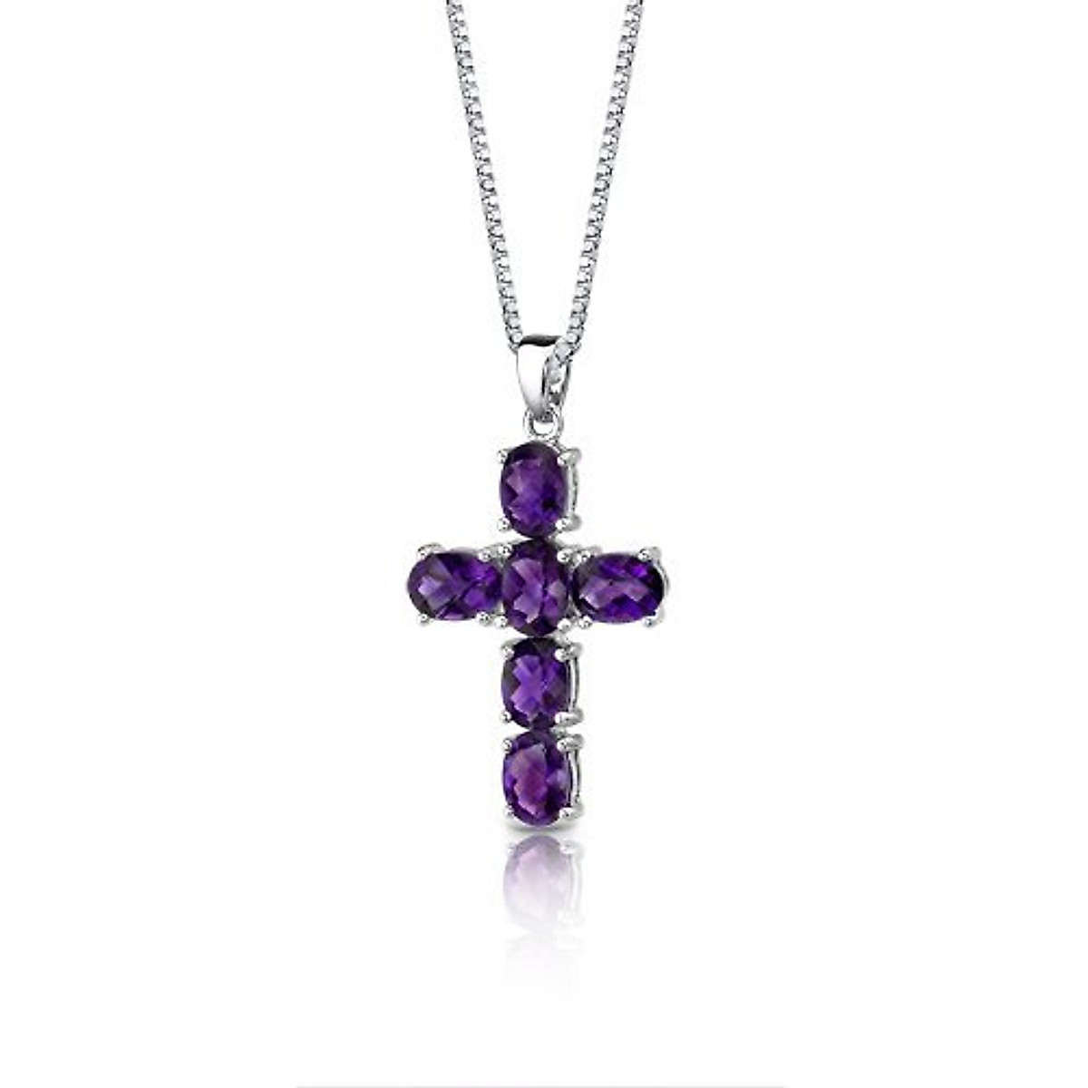 PEORA Amethyst Cross Pendant Necklace for Women 925 Sterling Silver, Natural Gemstone Birthstone, 4.50 Carats total Oval Shape, with 18 inch Chain