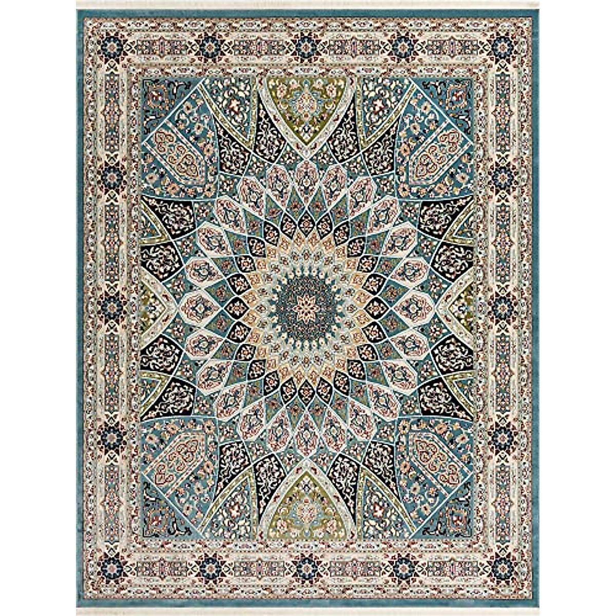 Unique Loom Narenj Collection Classic Traditional Textured Medallion Pattern Design Area Rug, 8 ft x 10 ft, Blue/Tan
