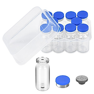 Sterile Empty Vials with Self Healing Injection Port,with Aluminum Plastic Cap，Sealed Empty Glass vials Vials (2ml 10pcs)