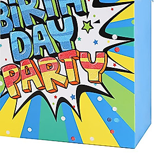 Vammy 13" Large Birthday Gift Bag with Tissue Paper, 2 Pack Happy Birthday Paper Gift Bags (Fireworks Birthday Party, Colorful Cake Candle) for Birthday Party