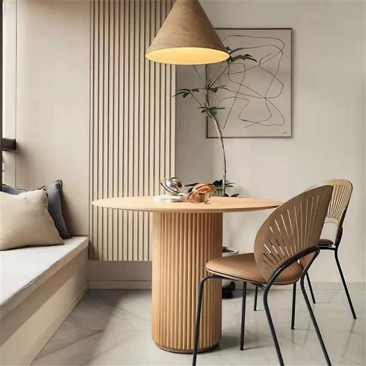 NIUYAO Round Solid Wood Dining Table Black, 27.5" W Circular Tabletop for Dining Room Kitchen Leisure Coffee Table