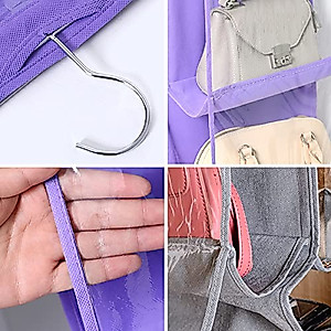 Double-Sided Six-Layer Hanging Storage Bag, High Capacity Transparent Collapsible Non-Woven Hanging Handbag Storage Hanging Bag, Hanging Closet Storage Bag (Purple)