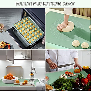 Silicone Pastry Mat Extra Large 28"X20" Non-stick Baking Mat With High Edge, Food Grade Silicone Dough Rolling Mat For Making Cookies Macarons Multipurpose Mat Countertop Mat Placemat (Green)