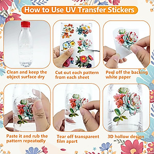 6 Sheets Floral Rub On Transfers for Crafts, 5.5 x 4 Inch Rub On Transfers Stickers, Flower Rub-On Transfers Decals for DIY Wood Paper Water Bottle