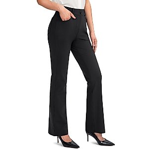 Rammus 28"/30"/32"/34" Women's Yoga Dress Pants Stretch Work Business Casual Slacks for Women Bootcut Office Trousers with 4 Pockets Black